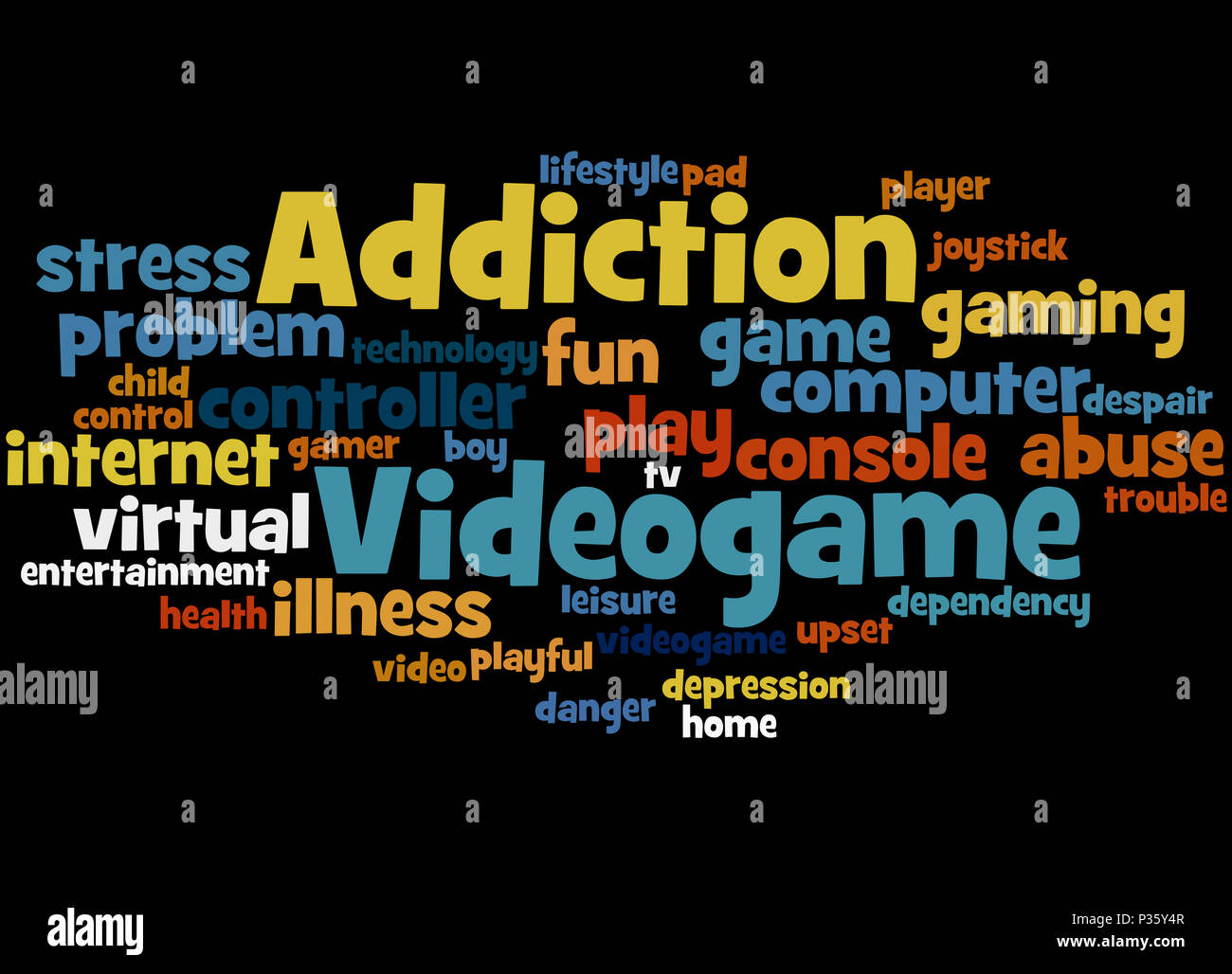 Videogame addiction, word cloud concept on black background Stock Photo ...