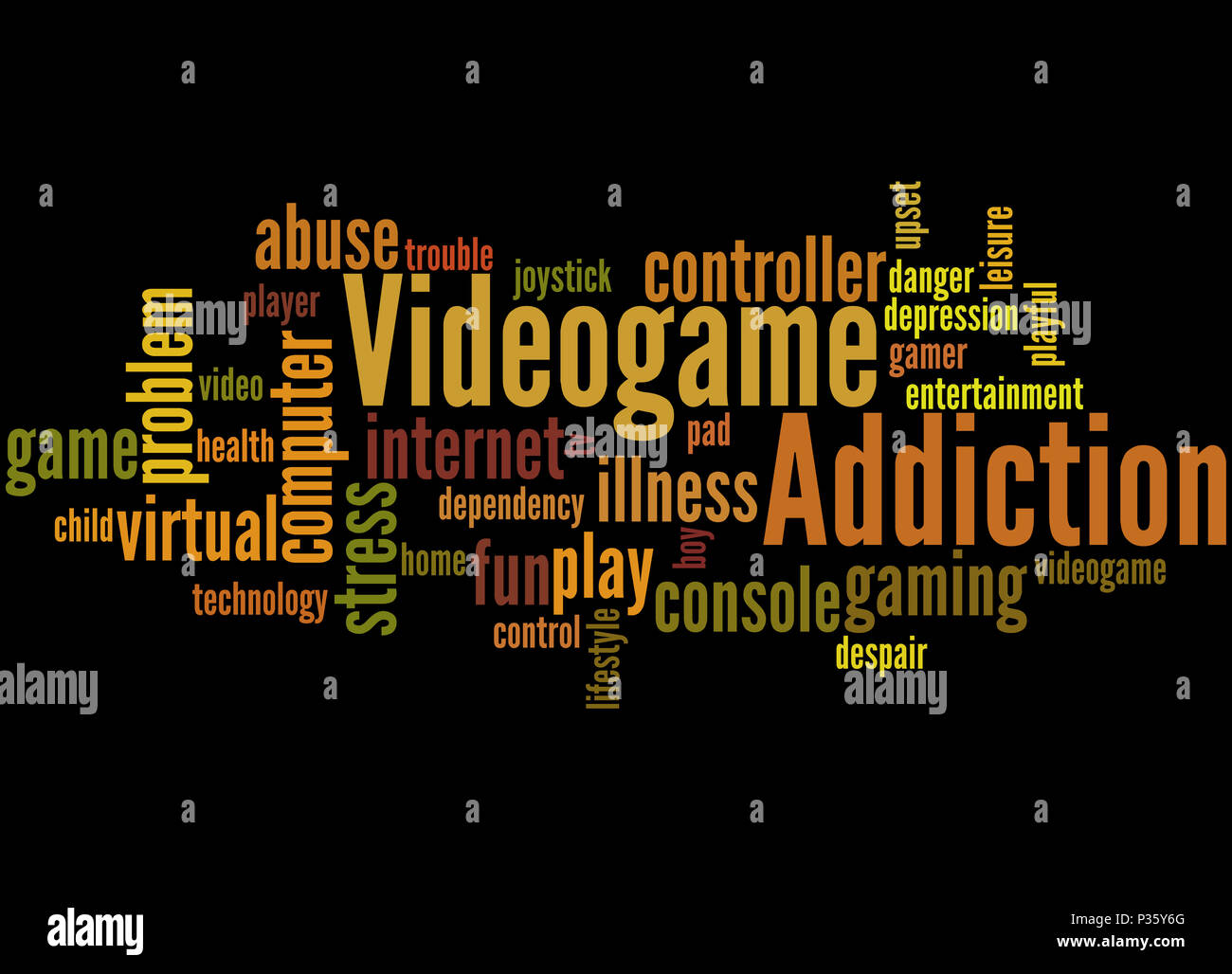 Videogame addiction, word cloud concept on black background Stock Photo ...