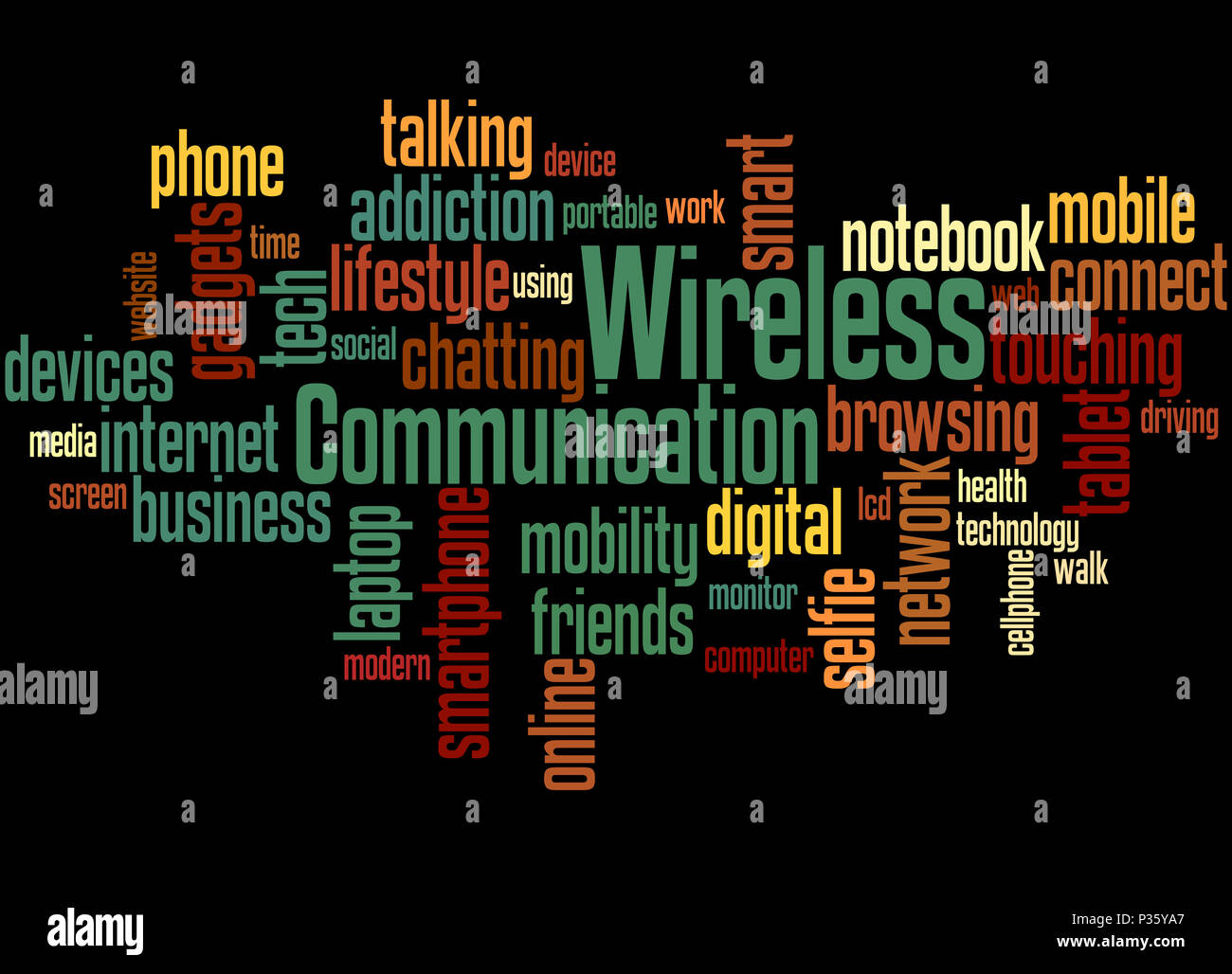 Wireless Communication, word cloud concept on black background Stock ...