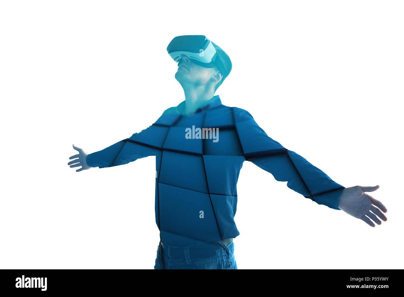 The man with glasses of virtual reality. Future technology concept ...