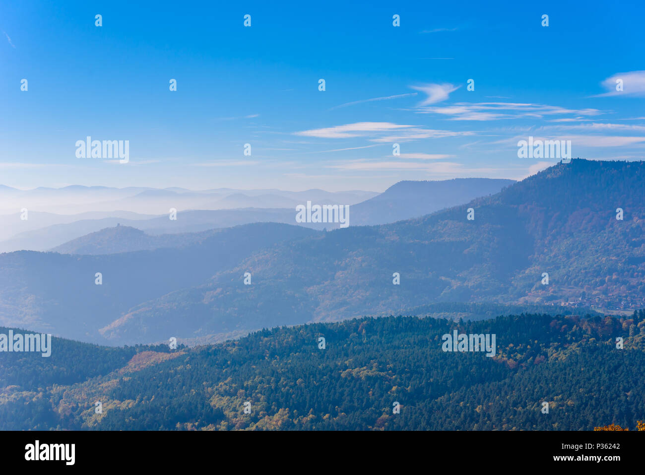 Landscape of beautiful black forest, Germany. Silhouette of hills close ...