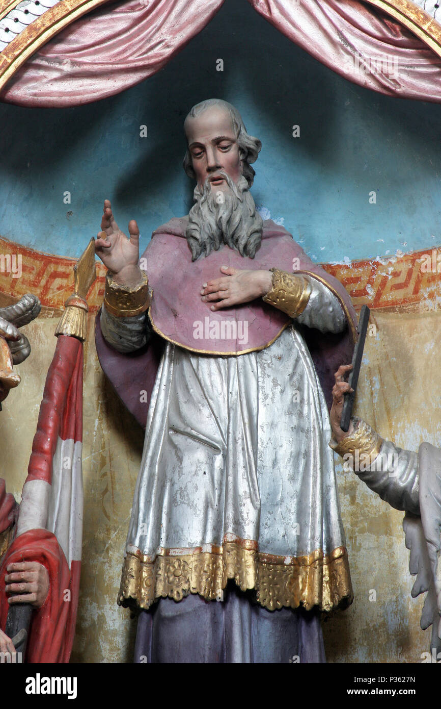 Saint Jerome, statue on the altar in the parish church of Assumption in ...