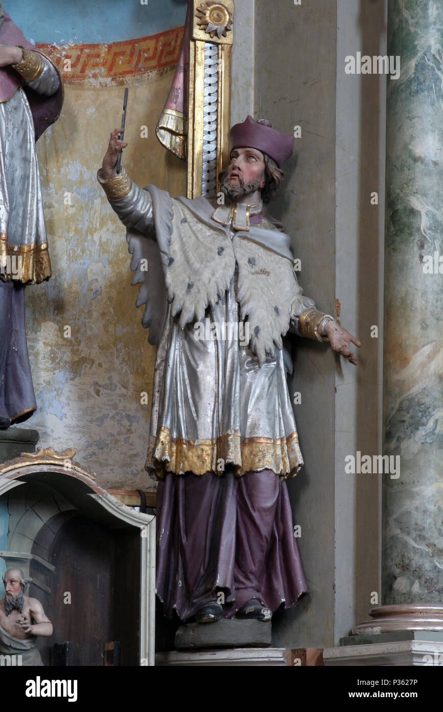 Saint John of Nepomuk, statue on the altar in the parish church of ...