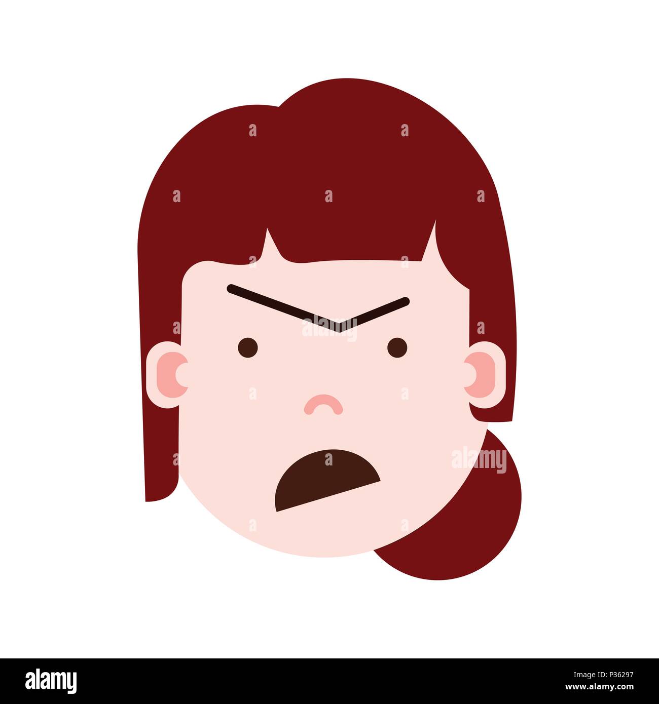 girl head emoji with facial emotions, avatar character, woman anger ...