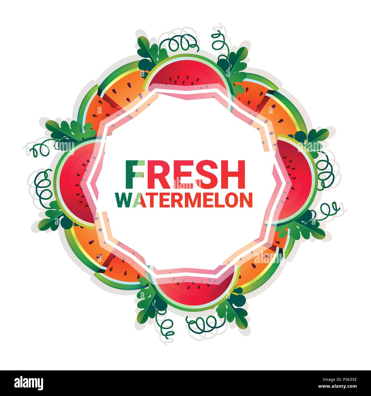 watermelon fruit colorful circle copy space organic over white pattern ...