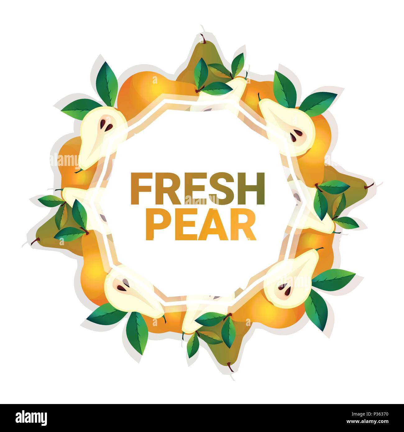 pear fruit colorful circle copy space organic over white pattern ...