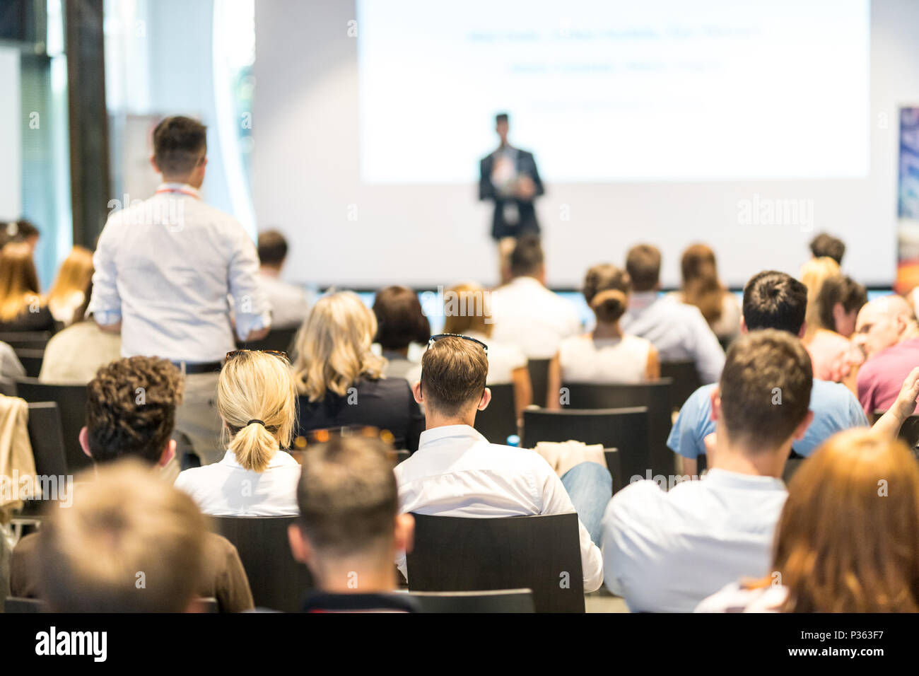 Business speaker giving a talk at business conference event Stock Photo ...