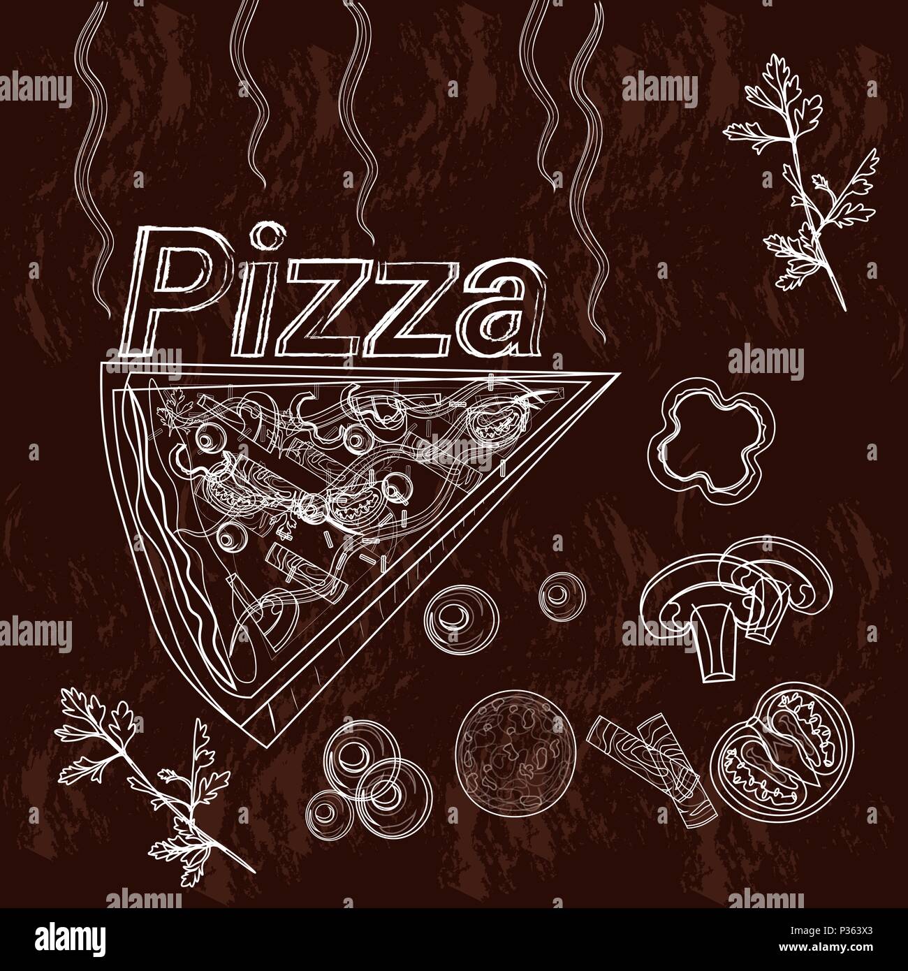Pizza seamless pattern hand drawn sketch background with ingredients ...