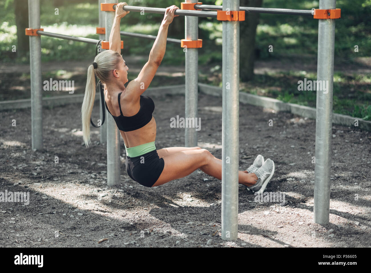 Fitness Woman Doing Training Workout Outdoor in Summer Morning Park ...