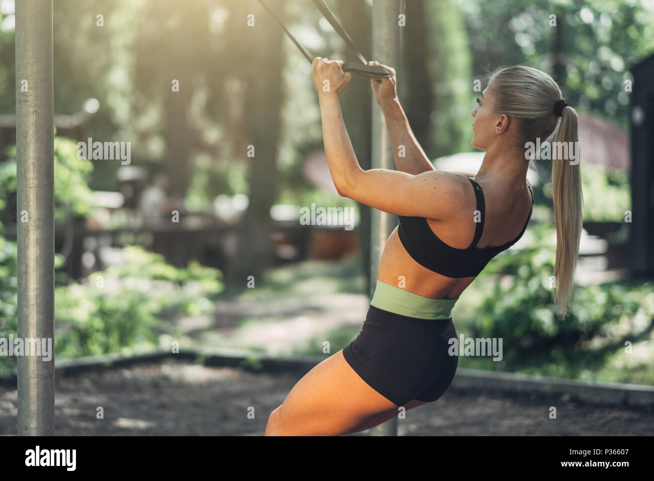 Fitness Woman Doing Training Workout Outdoor in Summer Morning Park ...