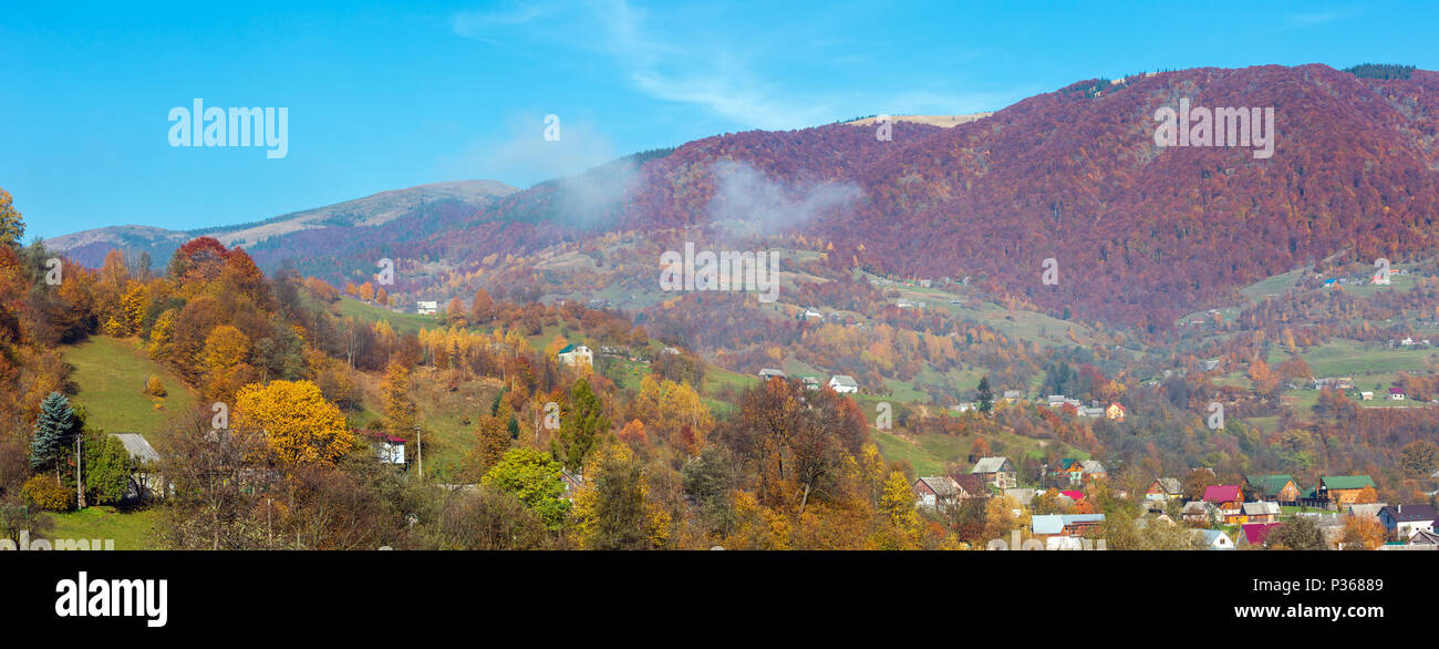 Autumn Carpathian Mountains panorama landscape with multicolored trees ...