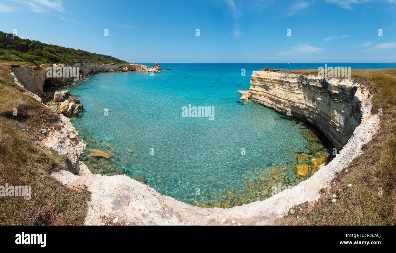 Picturesque seascape with white rocky cliffs, sea bay, islets and ...