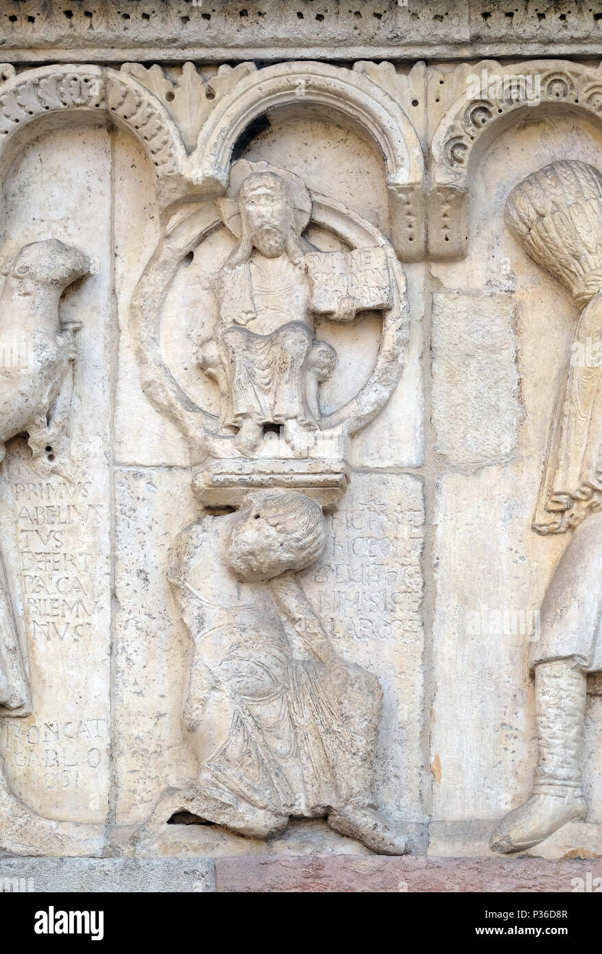 Plate with stories from Genesis: Story about Abel and Cain, God the ...