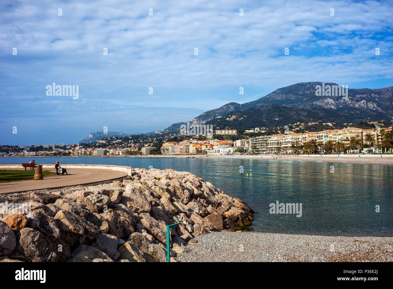 France, Menton town skyline, French Riviera coastal resort at ...