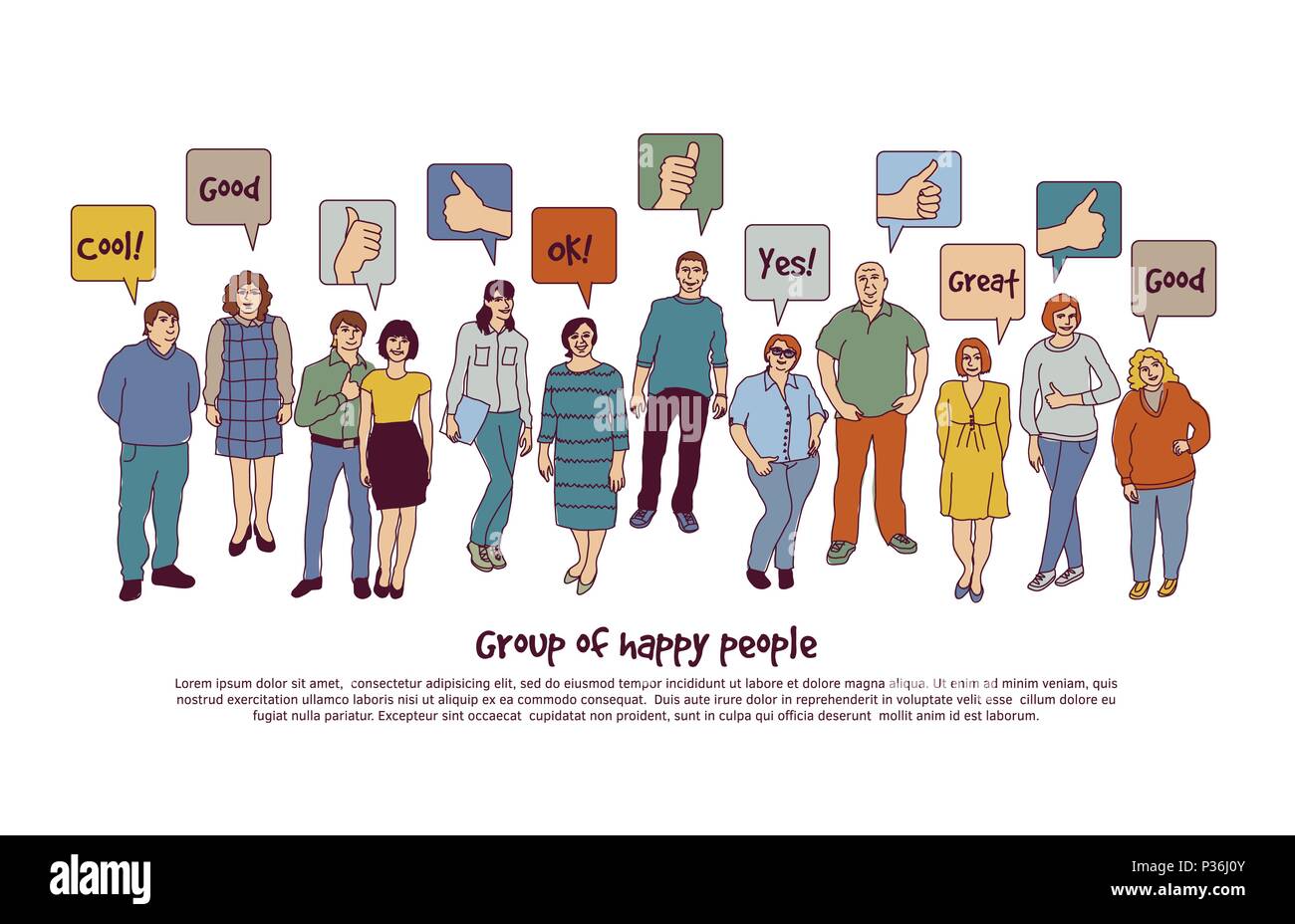 Group happy people and sign like isolate on white Stock Vector Image ...