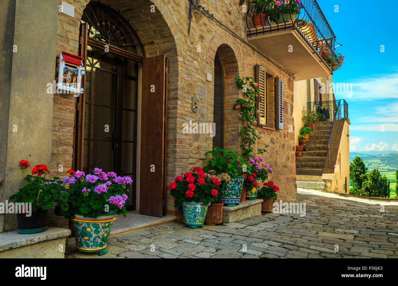 Stunning narrow ornamental street, spectacular entrance and street view ...