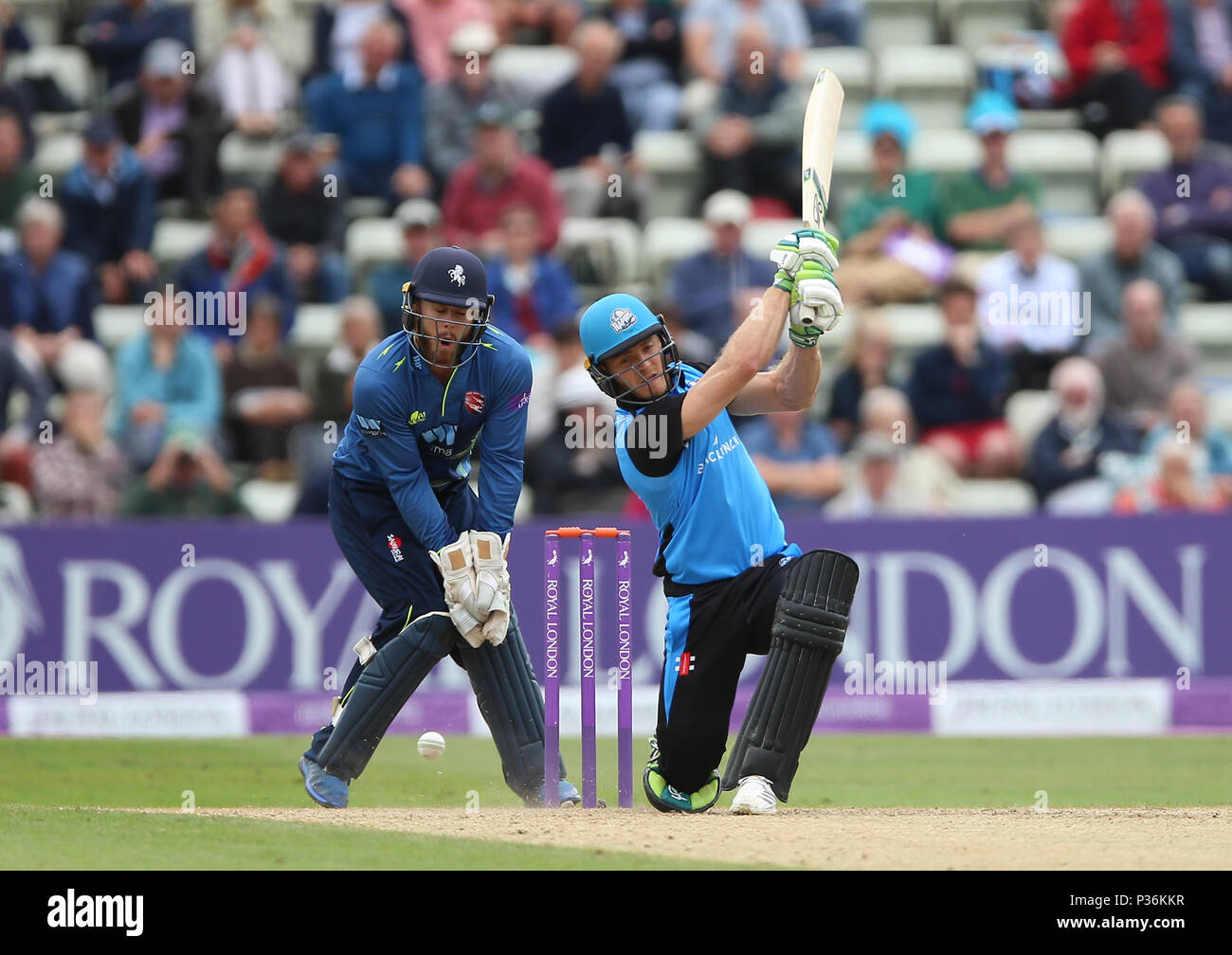 Worcestershire's Ben Cox (right) and Kent's Adam Rouse during the Royal ...