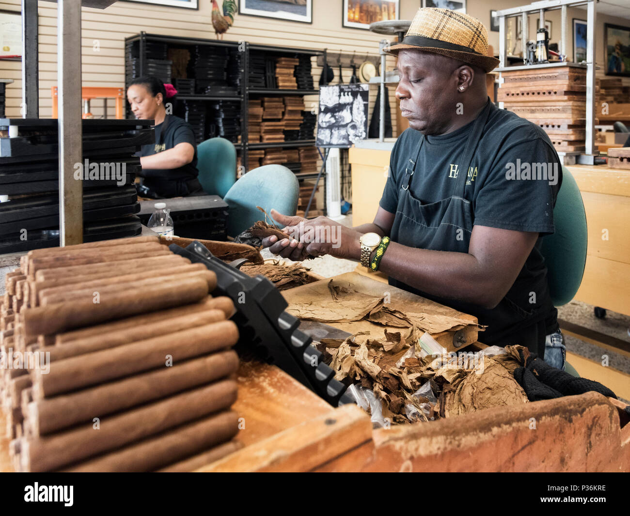 Miami, FL USA - JUNE 10, 2018: Hand made cigars producton in Little ...