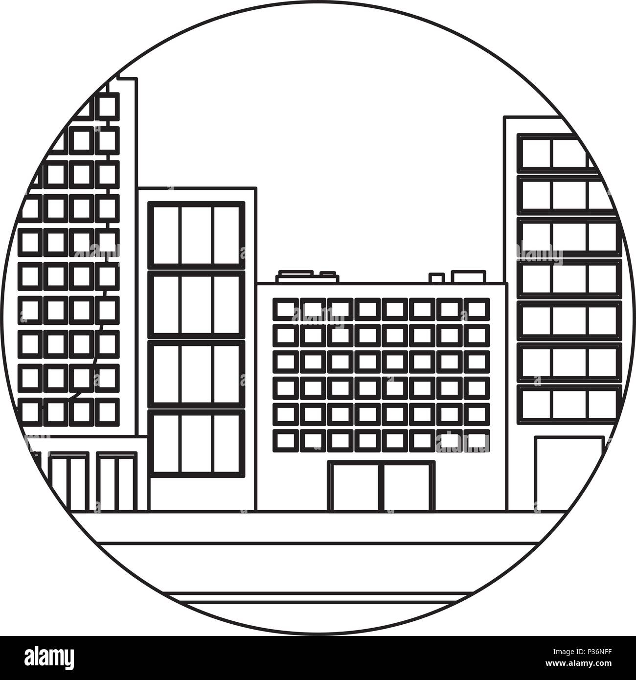 city buildings in circular shape over white background, vector ...