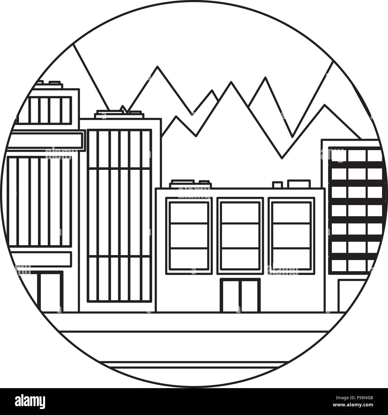 circular shape with city buildings over landscape and white background ...