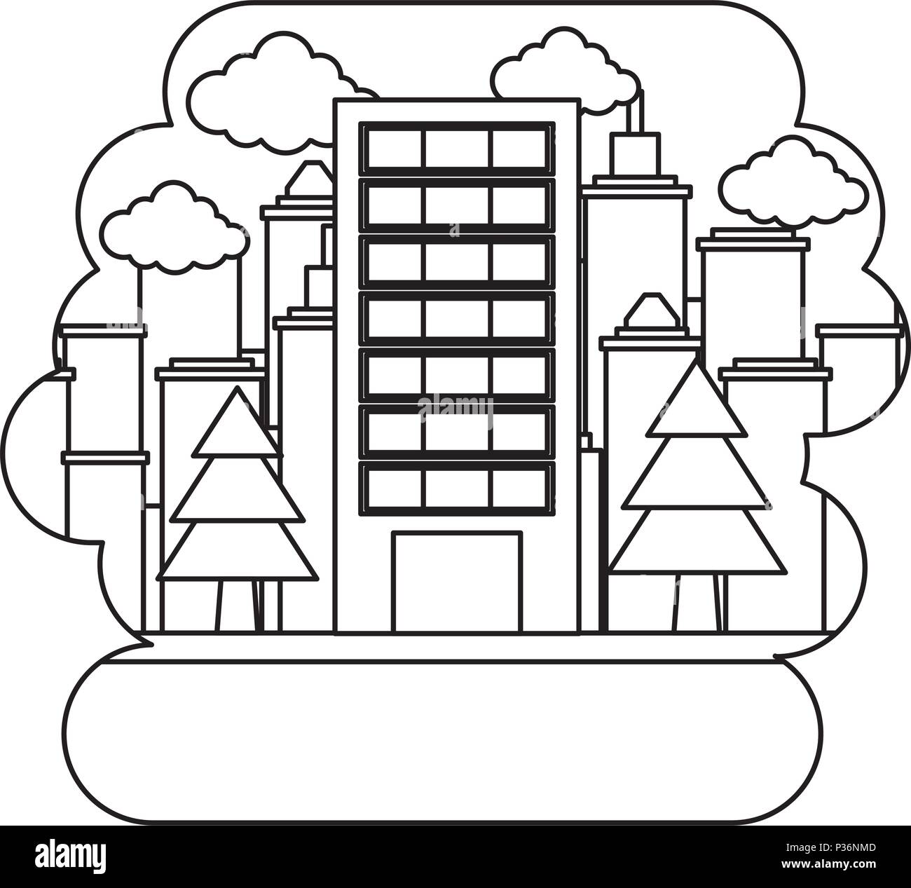 trees and city building over urban city landscape and white background ...