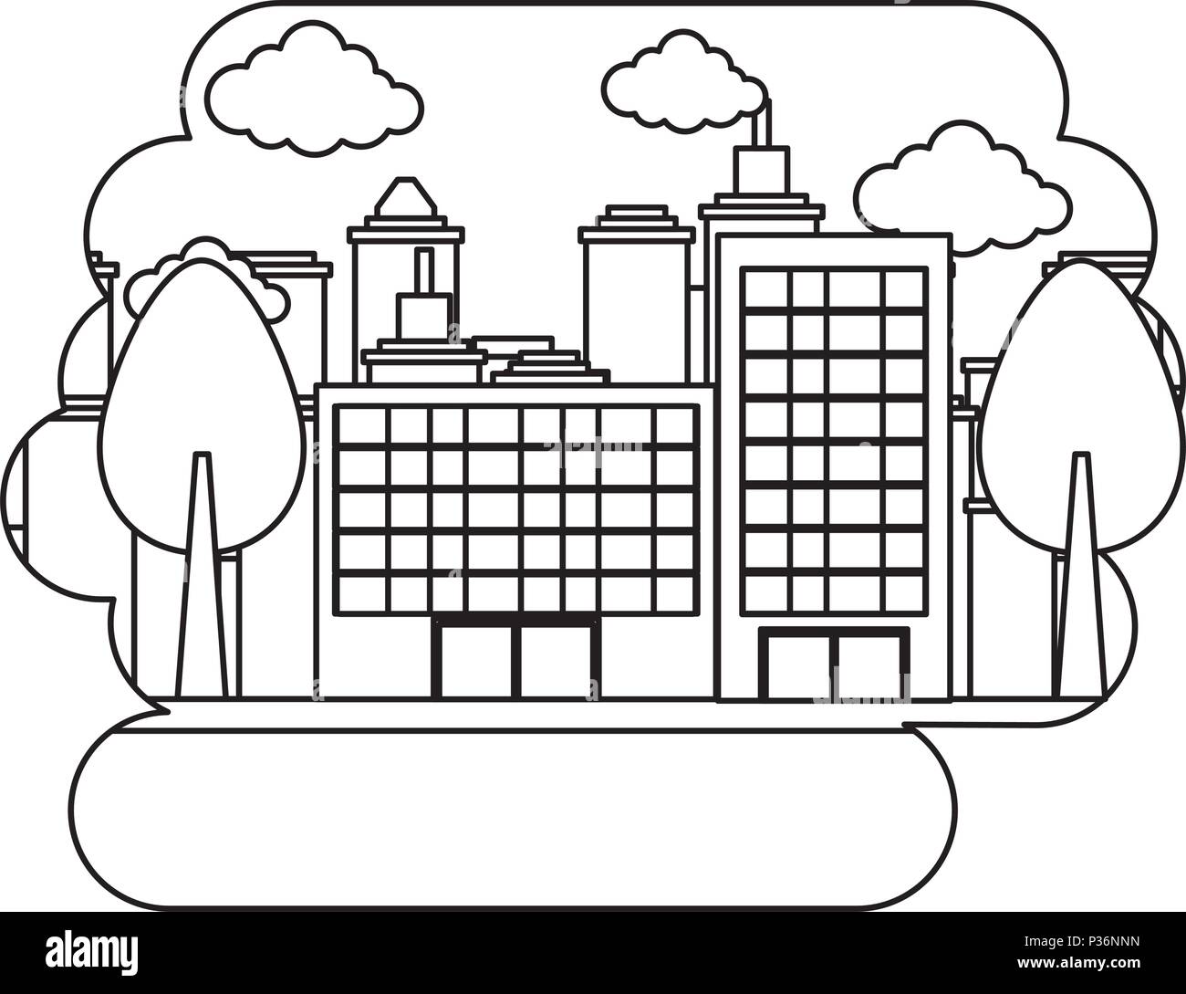 trees and city building over urban city landscape and white background ...
