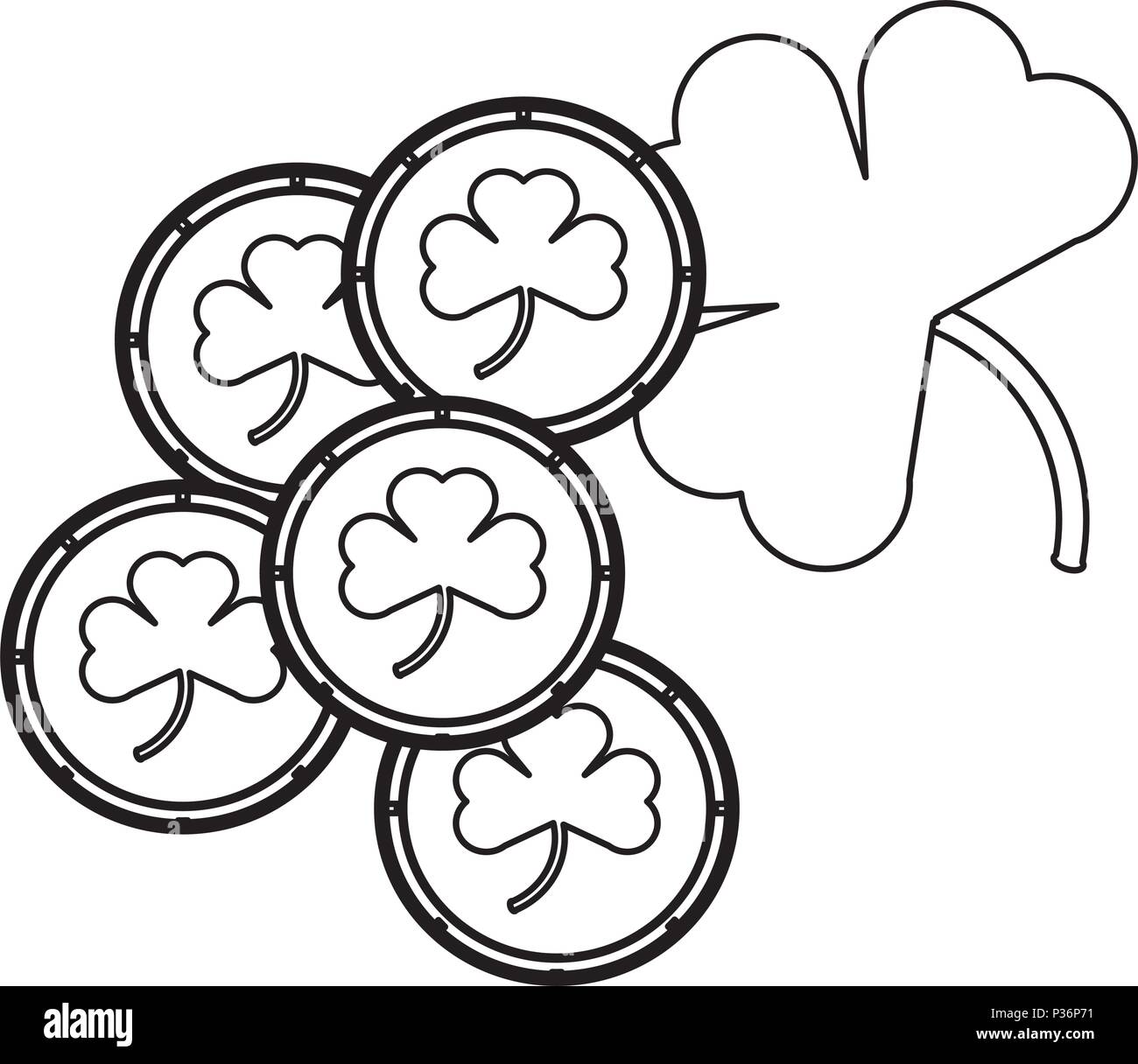 clover and coins with clovers icon over white background, vector ...