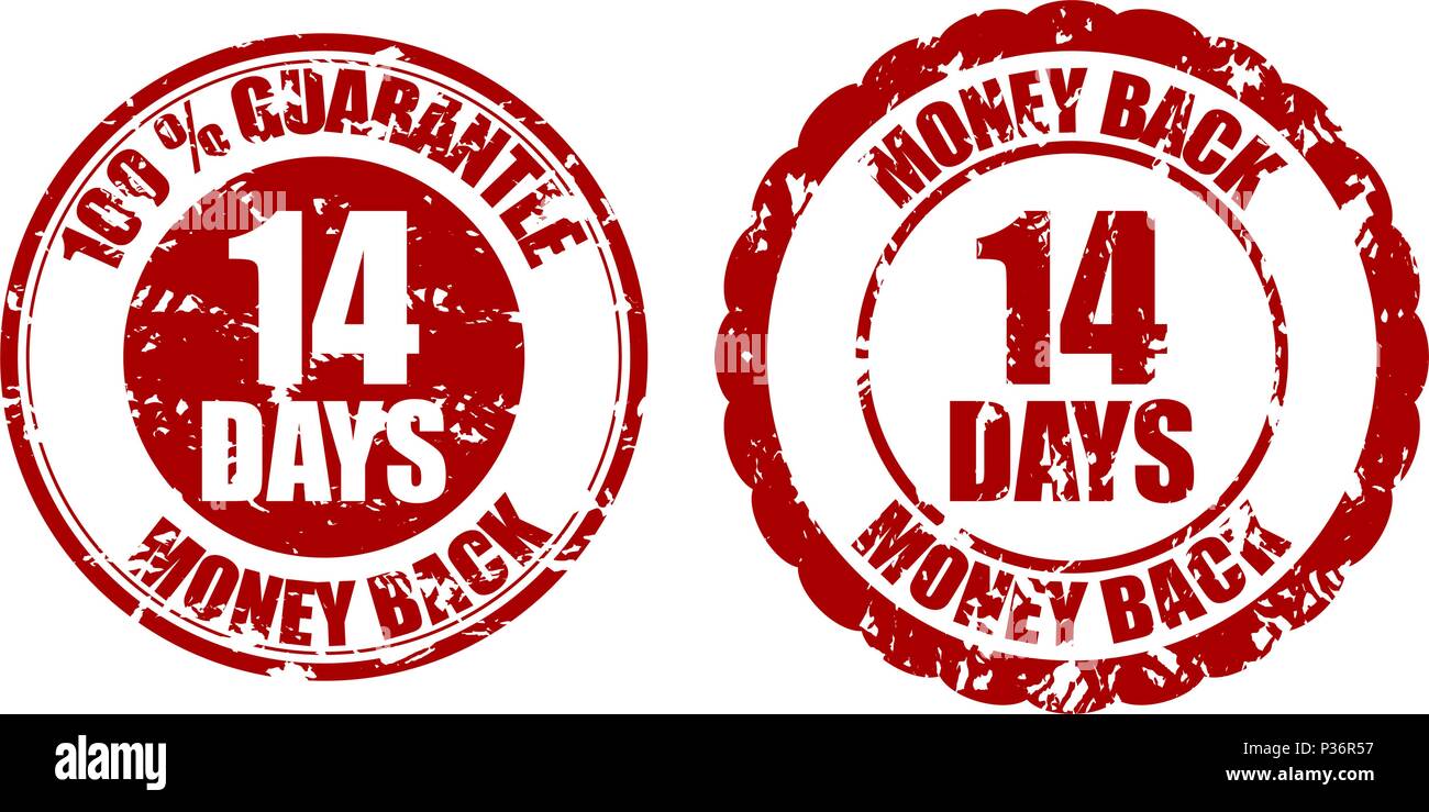 Money back guarantee 14 days rubber stamp. Fourteen days repay ...