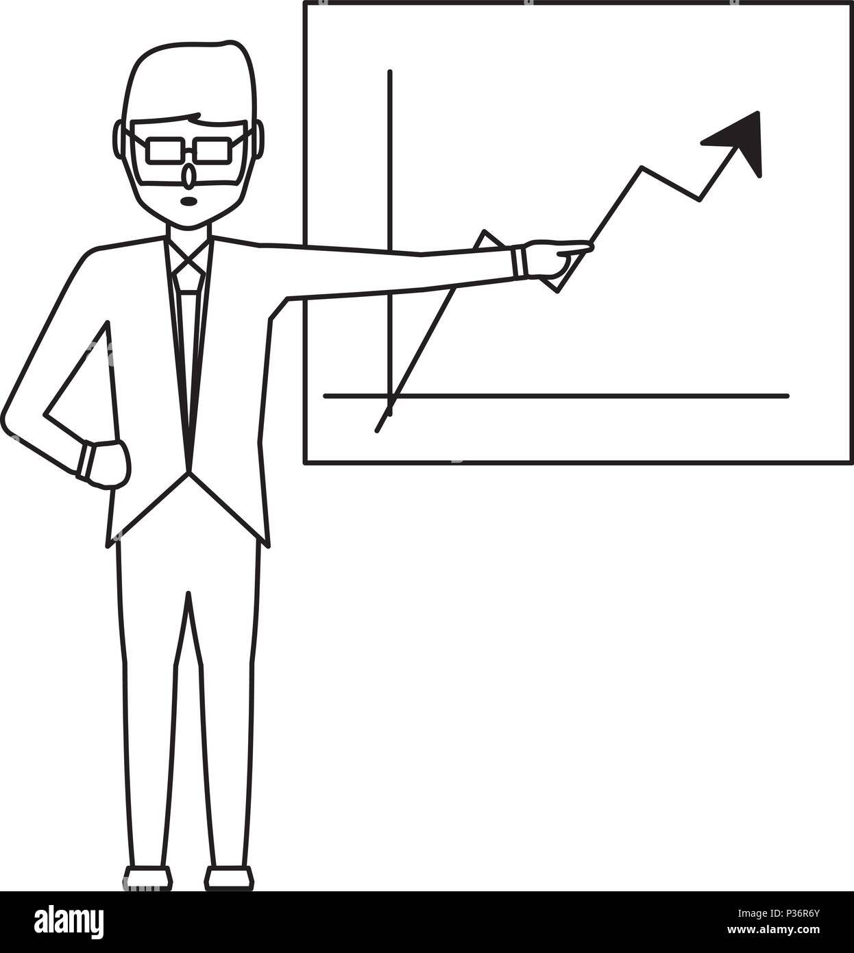 cartoon man showing a financial chart over white background, vector ...