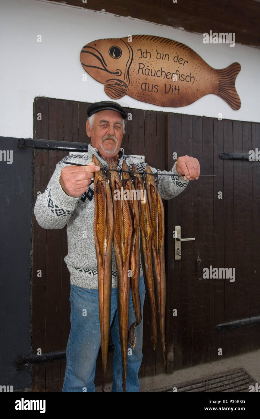 Vitt, Germany, fresh smoked eel of a fish smokehouse in Vitt Stock ...