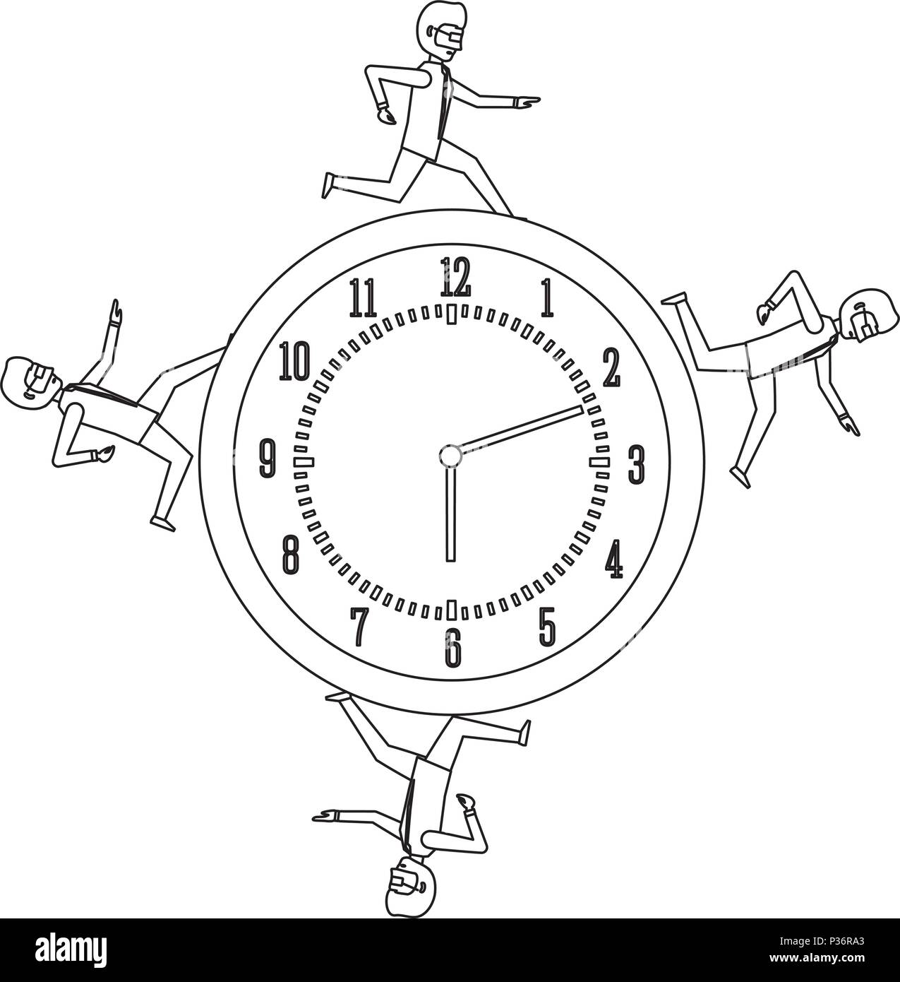 businessmen running on a clock over white background, vector ...