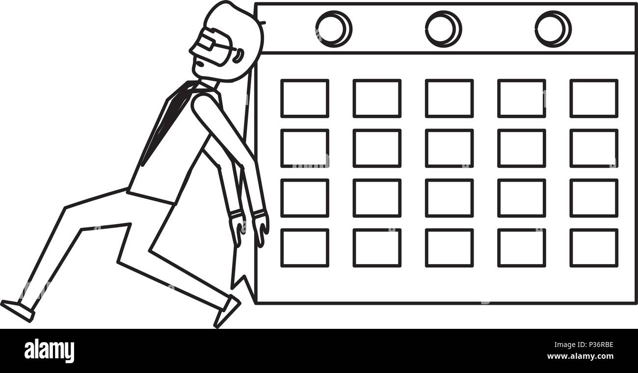 businessman pushing a calendar over white background, vector ...