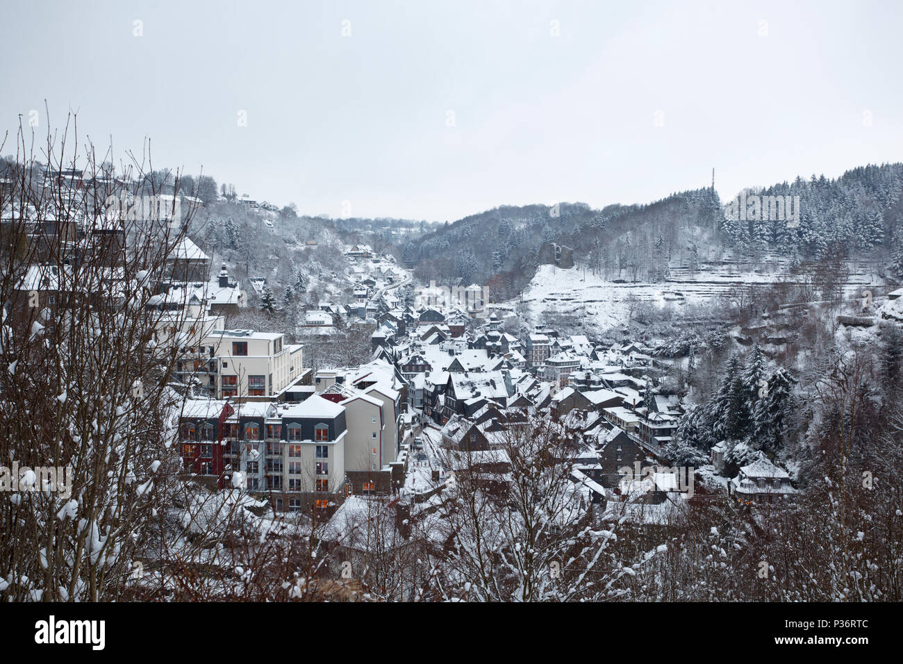 German Eifel village of Monschau during christmas time with lots of ...