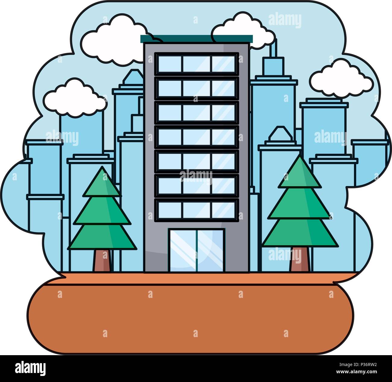trees and city building over urban city landscape and white background ...