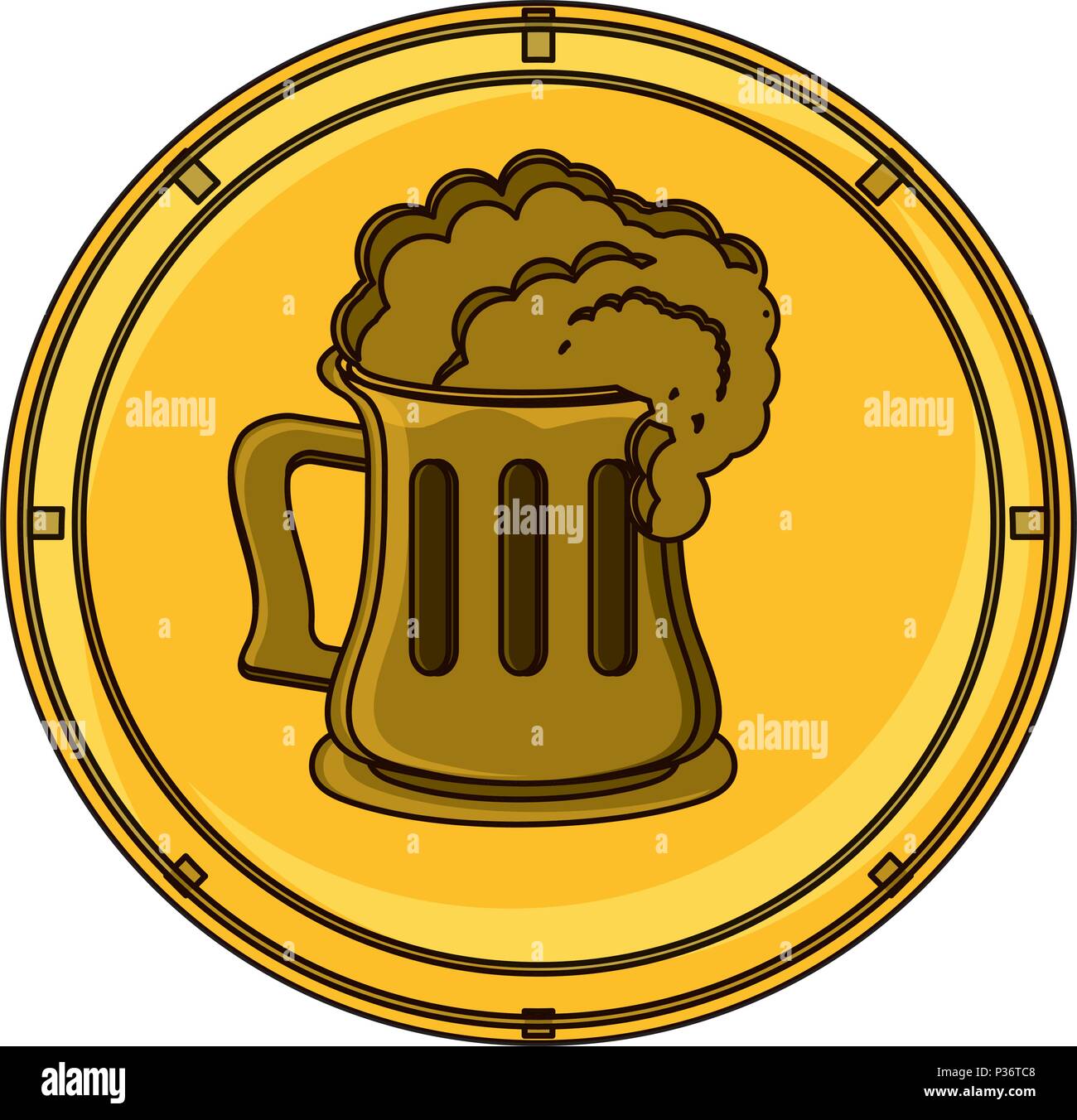 coin with beer mug icon over white background, vector illustration ...