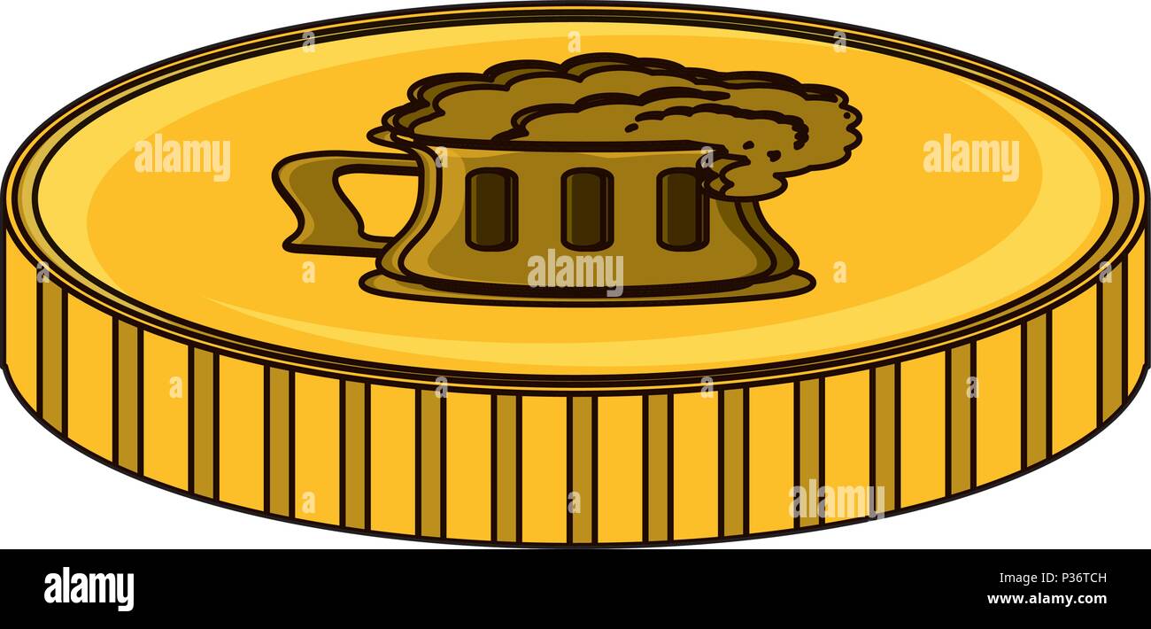 coin with beer mug icon over white background, vector illustration ...
