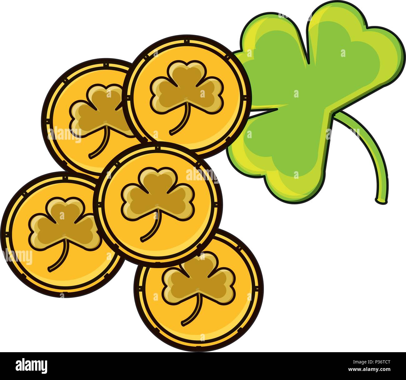 clover and coins with clovers icon over white background, vector ...