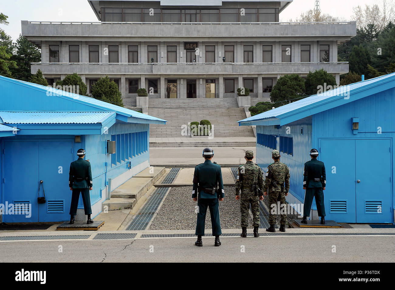 Panmunjeom, South Korea, South Korean guards at the border strip Stock ...