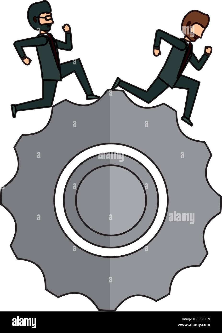 businessmen running in gear wheel over white background, vector ...