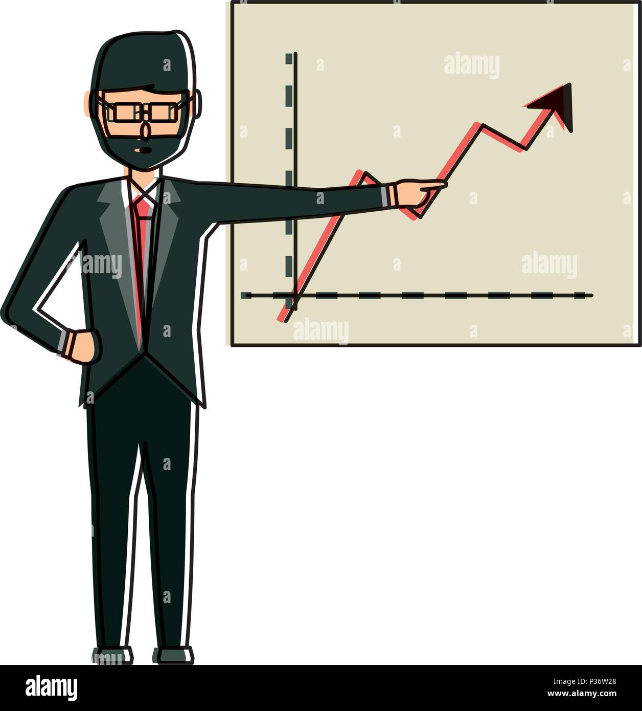 cartoon man showing a financial chart over white background, vector ...