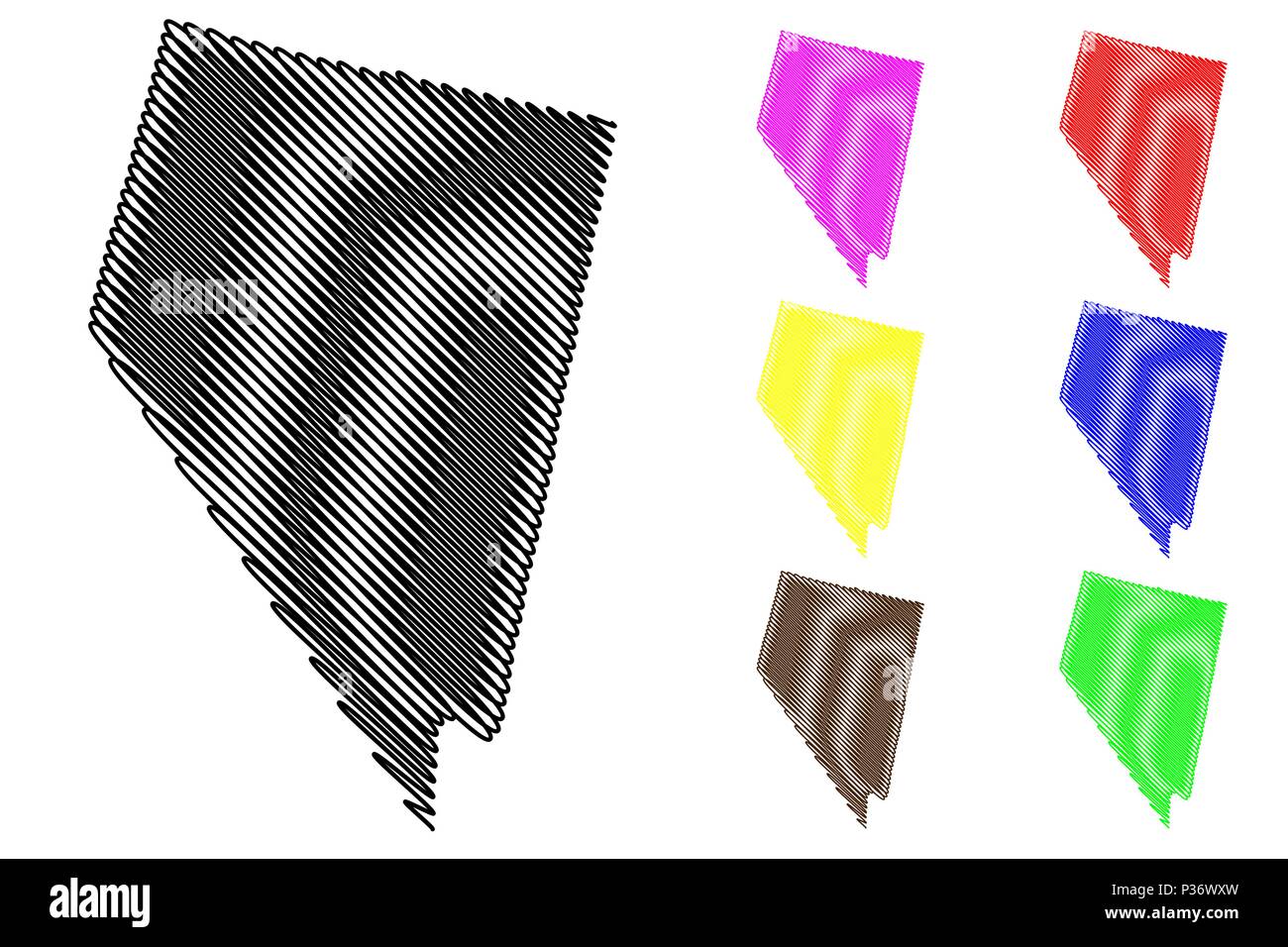 Nevada map vector illustration, scribble sketch Nevada map black, red, blue, green, yellow ...