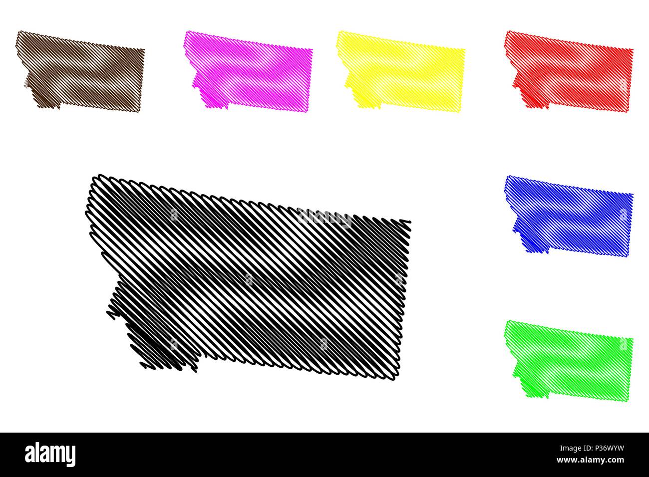 Montana map vector illustration, scribble sketch Montana map black, red ...