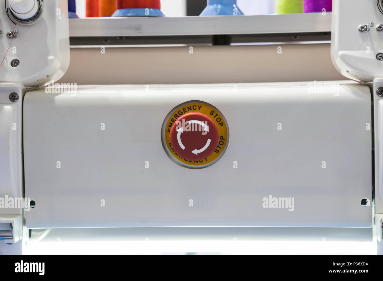 emergency stop button;Security push switch;selective focus Stock Photo ...