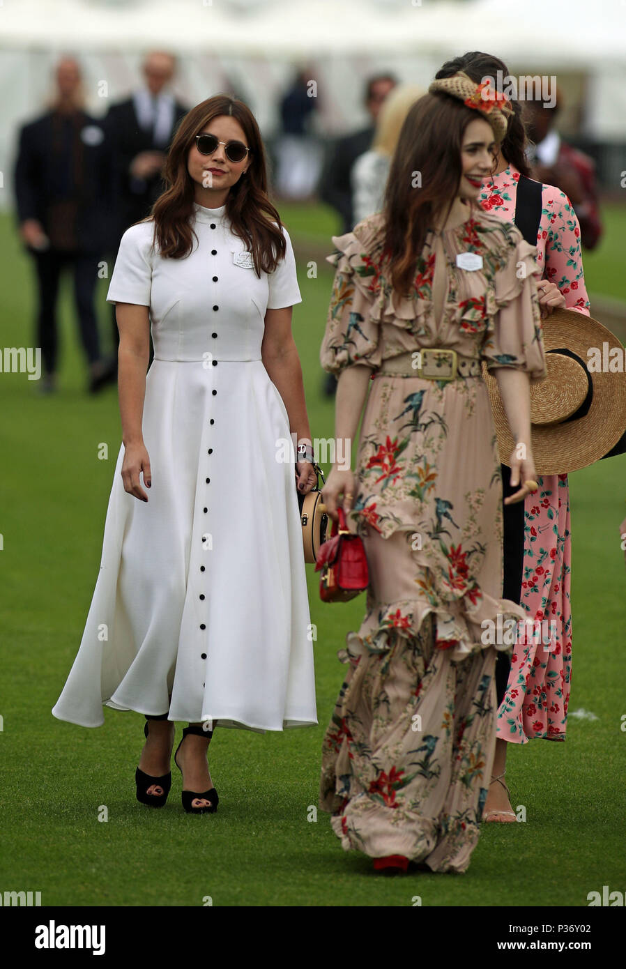 (left to right) Actresses Jenna Coleman and Lily Collins seen before ...