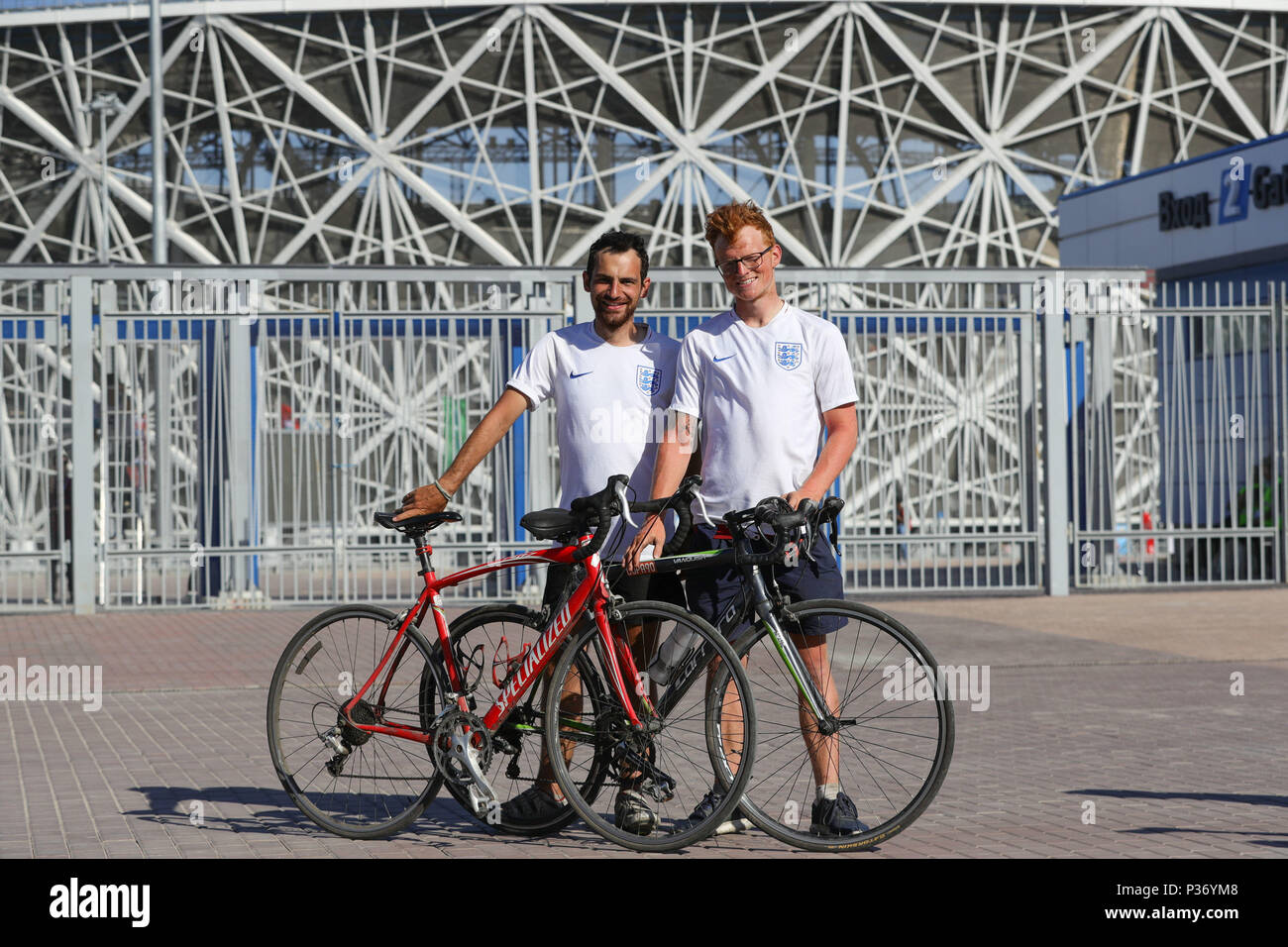Jamie Marriott 28 and Mitchell Jones 24 (right) arrive at the Volgograd ...