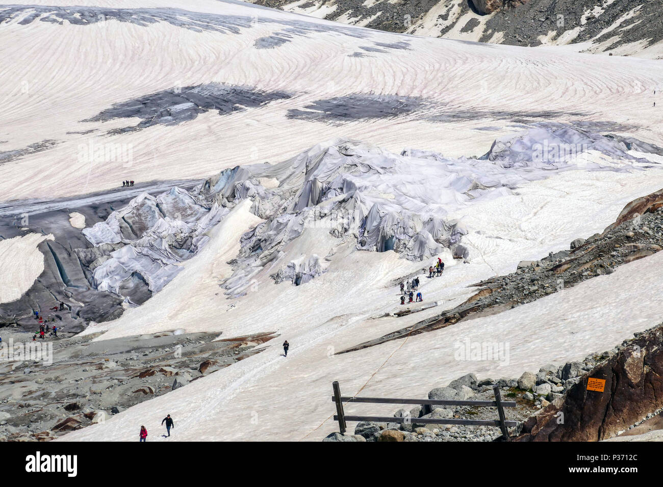 Ice grotto, Rhone Glacier, covered in sheets to prevent melting, Furka ...