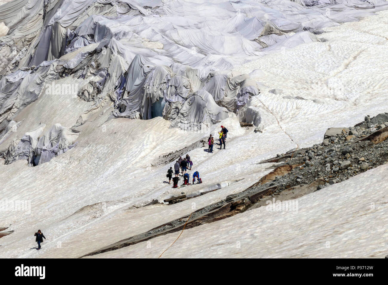 Ice grotto, Rhone Glacier, covered in sheets to prevent melting, Furka ...