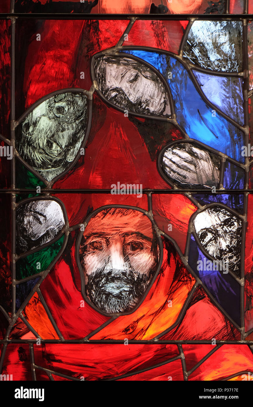 Pentecost, stained glass window by Sieger Koder in church of Saint ...