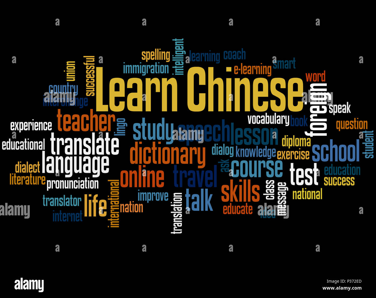Learn Chinese, word cloud concept on black background Stock Photo - Alamy