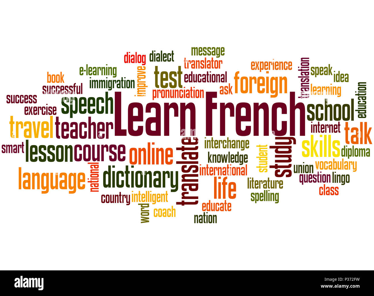 Learn French, word cloud concept on white background Stock Photo - Alamy